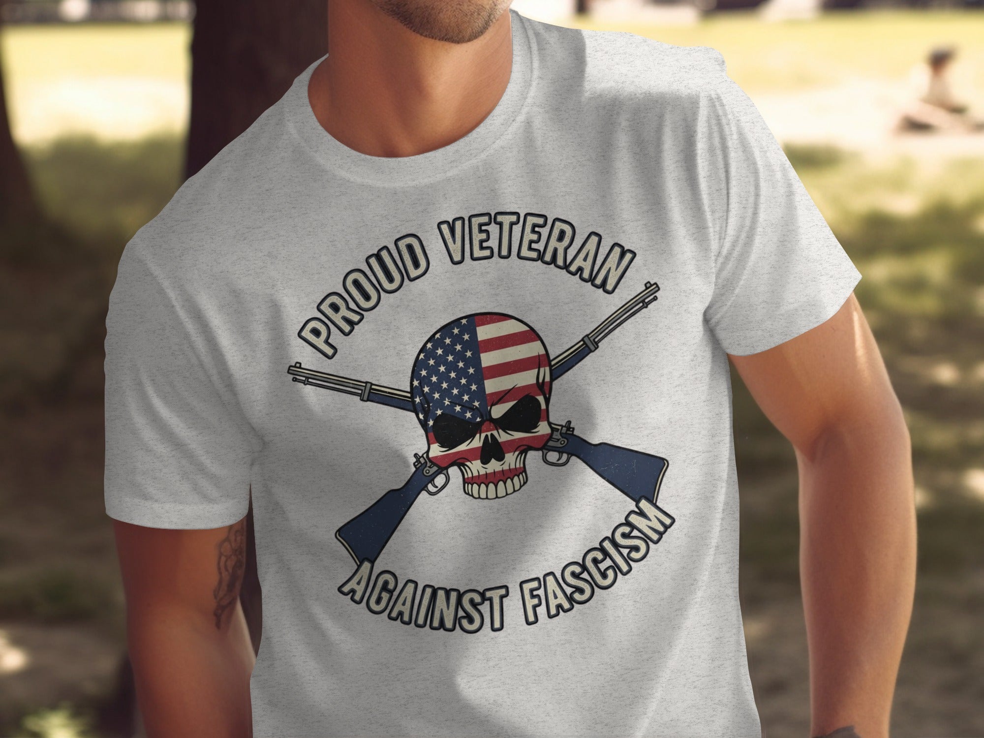 Proud Veteran Against Fascism Patriotic Skull T-Shirts - Fix America Merch