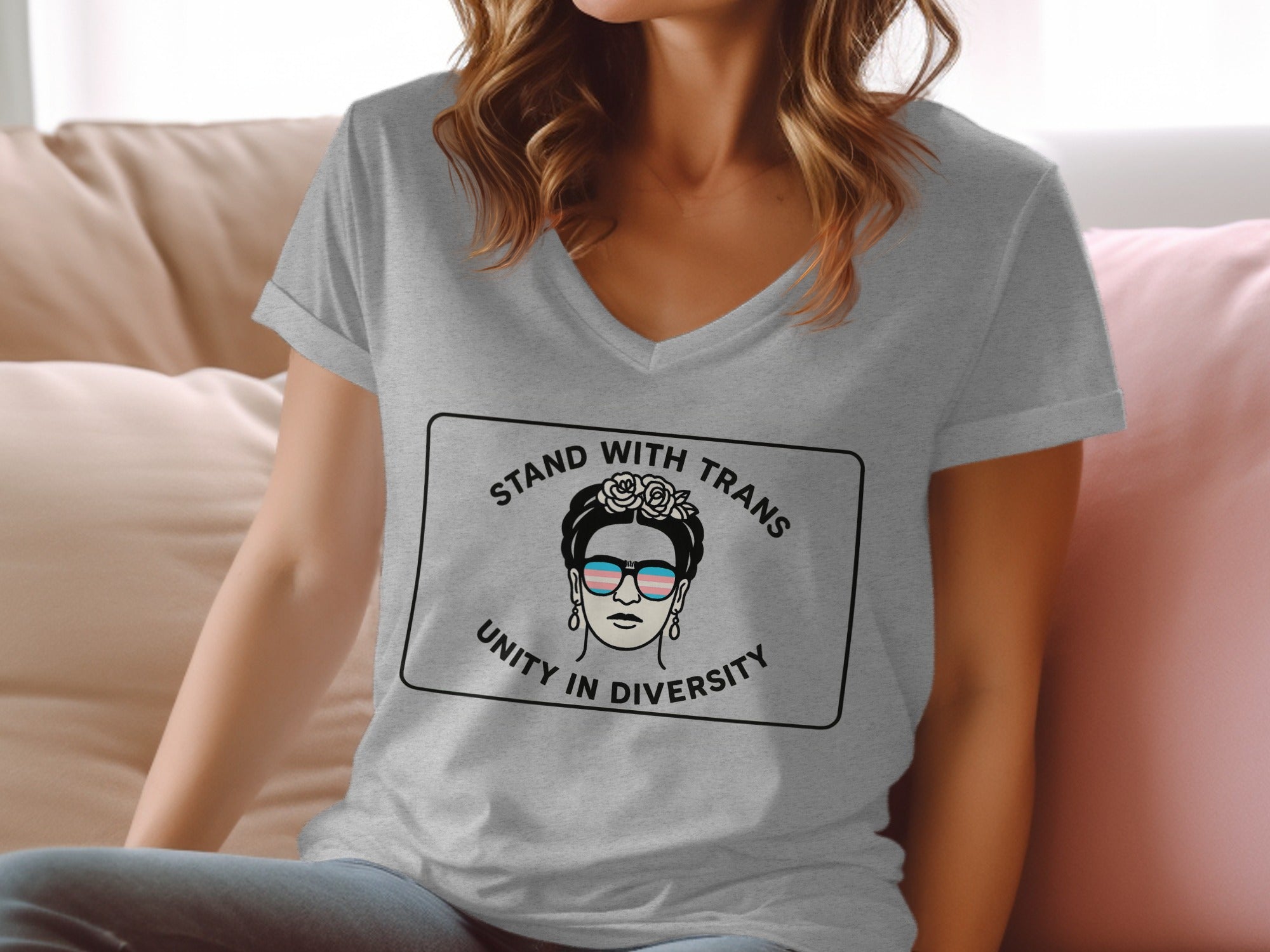 Stand with Trans Unity in Diversity V-Neck T-Shirts - Fix America Merch